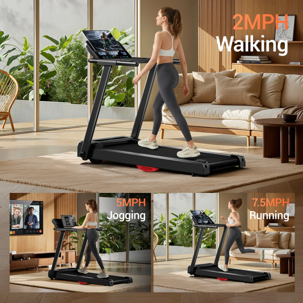 3.0HP Brushless Foldable Home Treadmill | 300LB Capacity | HR Monitor ...